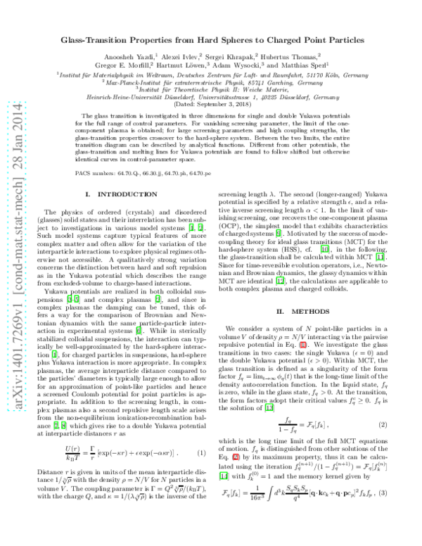 (PDF) Glass-transition properties of Yukawa potentials: From charged ...