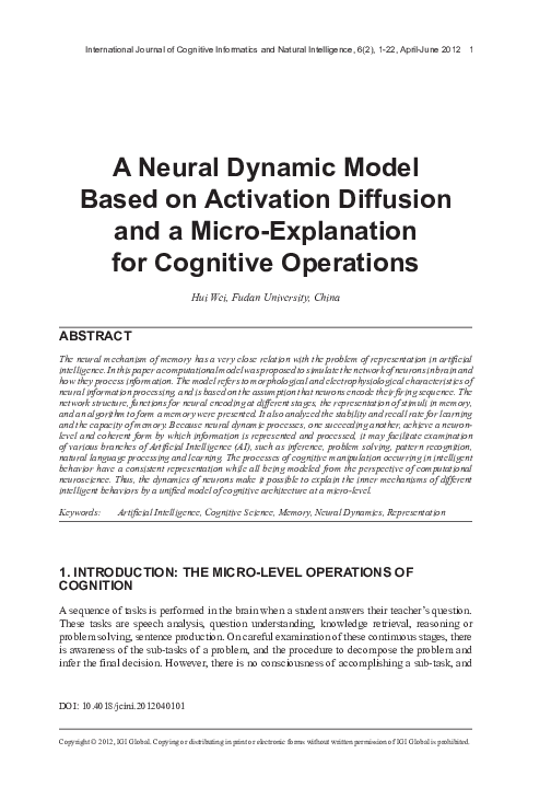 (PDF) A Neural Dynamic Model Based on Activation Diffusion and a Micro ...