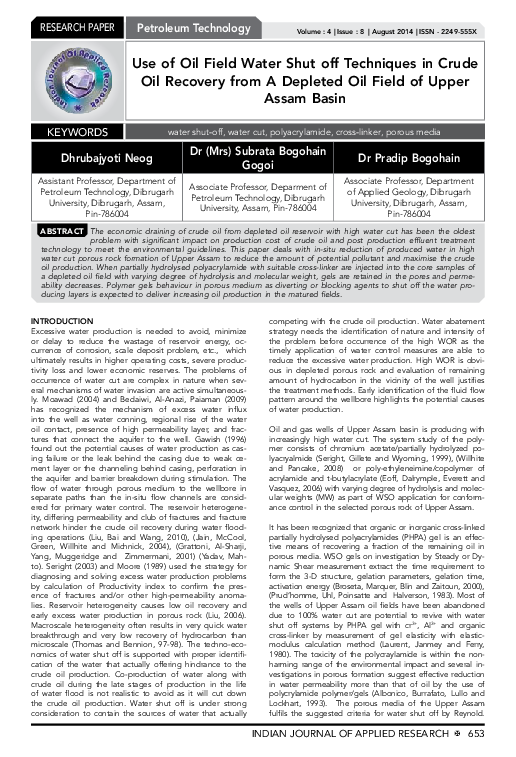 (PDF) Use of Oil Field Water Shut off Techniques in Crude Oil Recovery ...