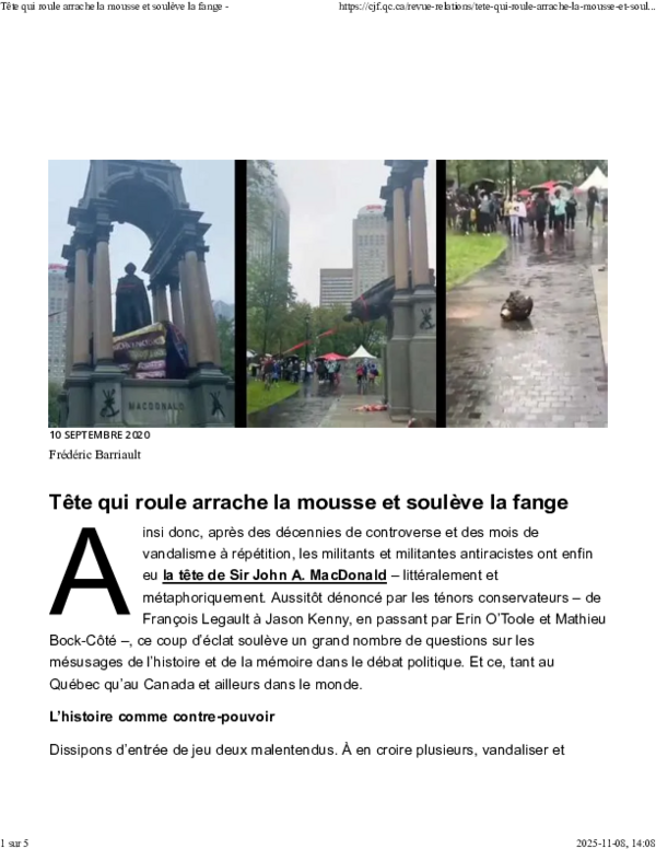 (PDF) Tête qui roule arrache la mousse et soulève la fange