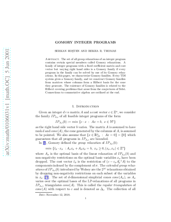 (PDF) Gomory Integer Programs