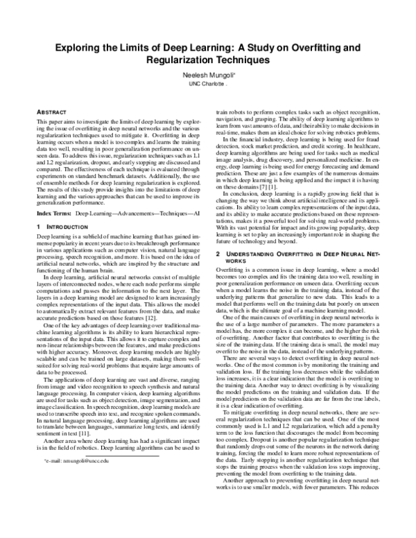 (PDF) Exploring the Limits of Deep Learning: A Study on Overfitting and ...