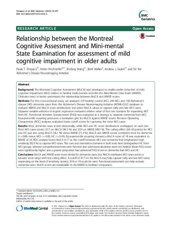(PDF) Relationship between the Montreal Cognitive Assessment and Mini ...