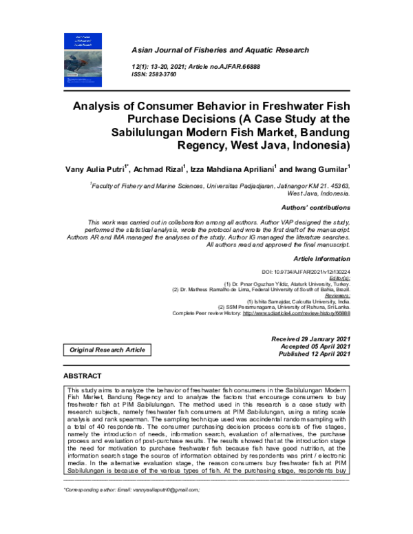 (PDF) Analysis of Consumer Behavior in Freshwater Fish Purchase ...