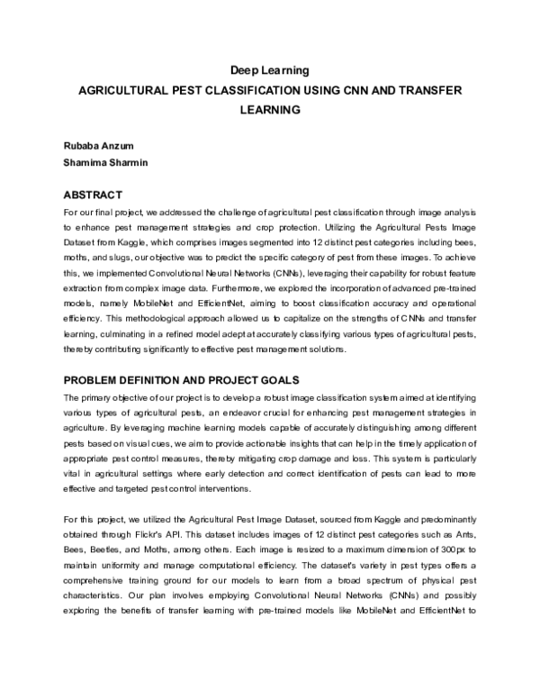 (PDF) AGRICULTURAL PEST CLASSIFICATION USING CNN AND TRANSFER LEARNING