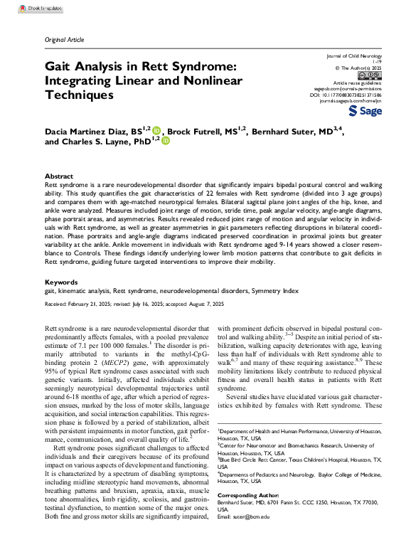 (PDF) Gait Analysis in Rett Syndrome: Integrating Linear and Nonlinear Techniques