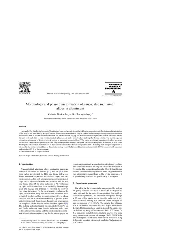 (PDF) Morphology and phase transformation of nanoscaled indium–tin ...