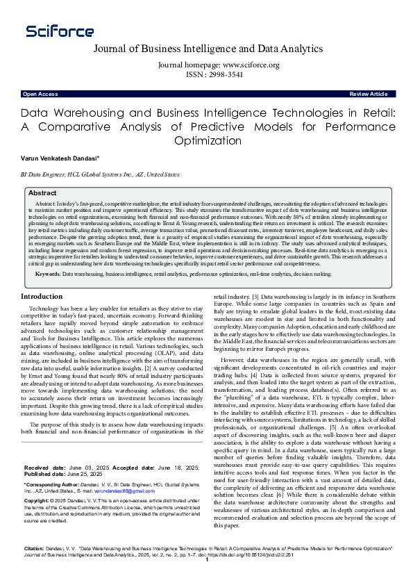 (PDF) Data Warehousing and Business Intelligence Technologies in Retail: A Comparative Analysis ...