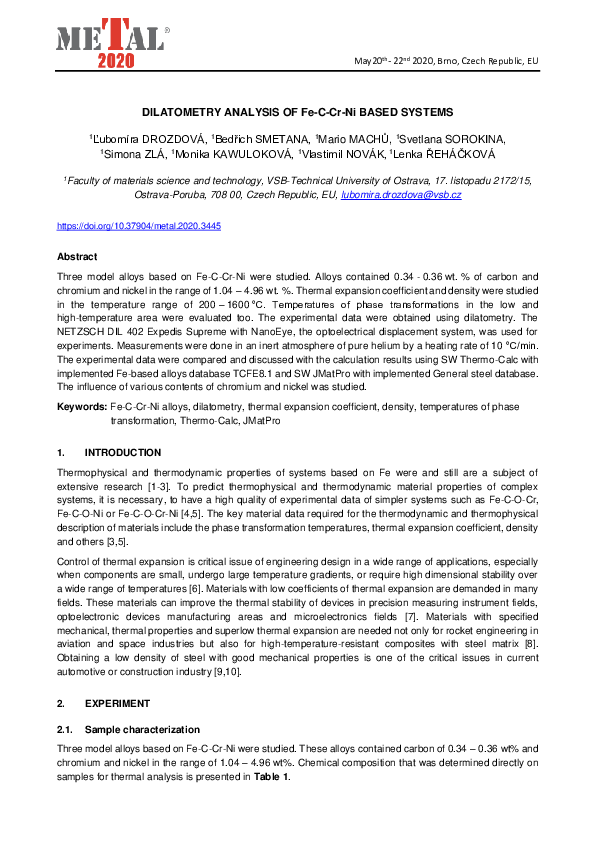 (PDF) dilatometry Analysis of FeCCrNi based systems