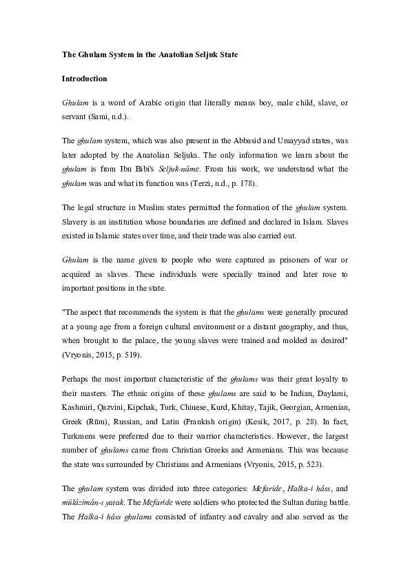 (PDF) Ghulam System in Anatolian Seljuk State
