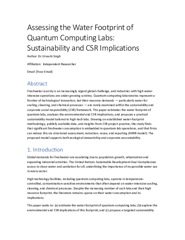 (PDF) Assessing the Water Footprint of Quantum Computing Labs ...