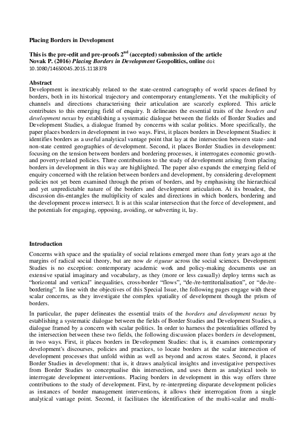 (PDF) Placing Borders in Development