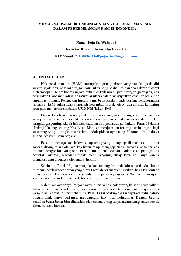 (PDF) MEMAKNAI PASAL 18 UNDANG-UNDANG HAK ASASI MANUSIA DALAM ...