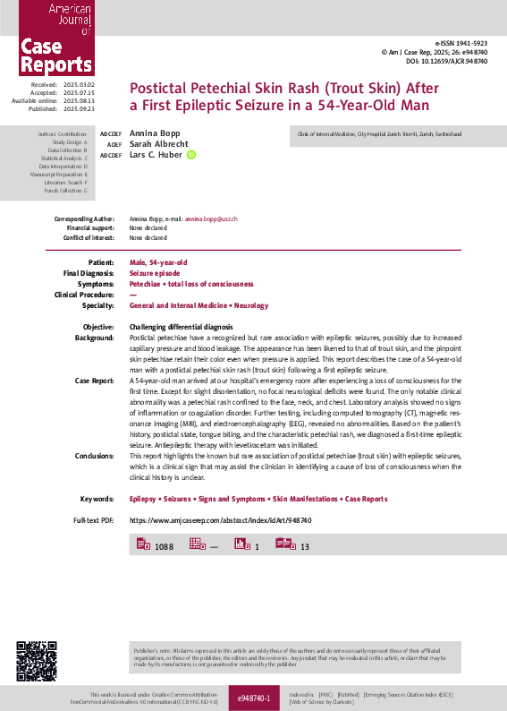 (PDF) Postictal Petechial Skin Rash (Trout Skin) After a First ...