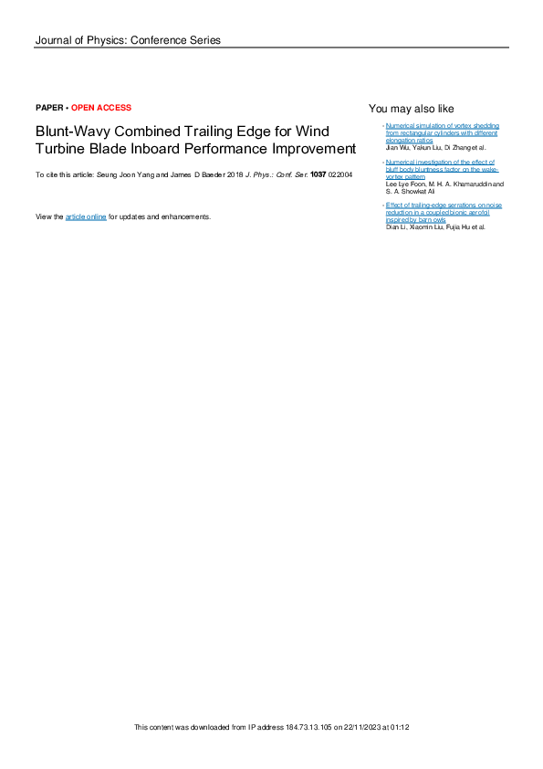 (PDF) Blunt-Wavy Combined Trailing Edge for Wind Turbine Blade Inboard ...