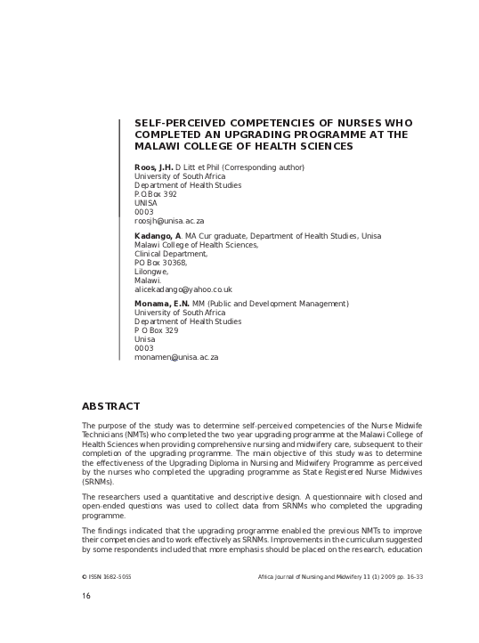 (PDF) Self-Perceived Competencies of Nurses Who Completed an Upgrading ...