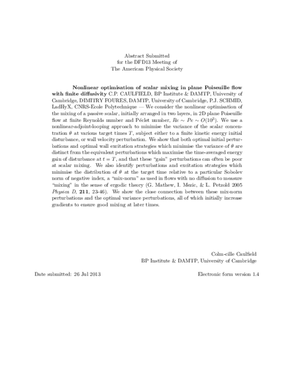 (PDF) Nonlinear optimisation of scalar mixing in plane Poiseuille flow ...