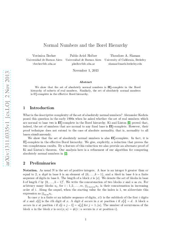 (PDF) Normal numbers and the Borel hierarchy