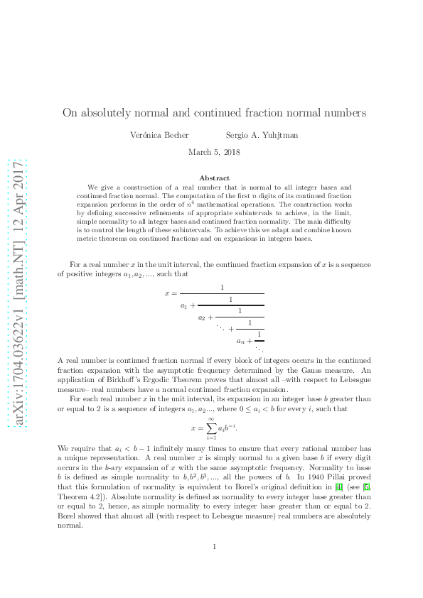 (PDF) On Absolutely Normal and Continued Fraction Normal Numbers