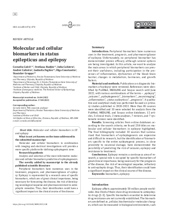 (PDF) Molecular and cellular biomarkers in status epilepticus and epilepsy