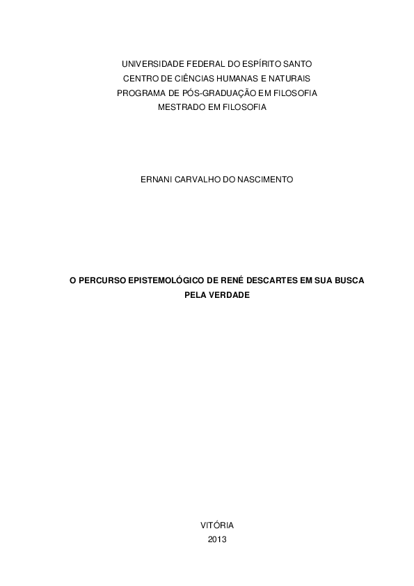 (PDF) O Percurso Epistemológico de René Descartes em Sua Busca pela Verdade
