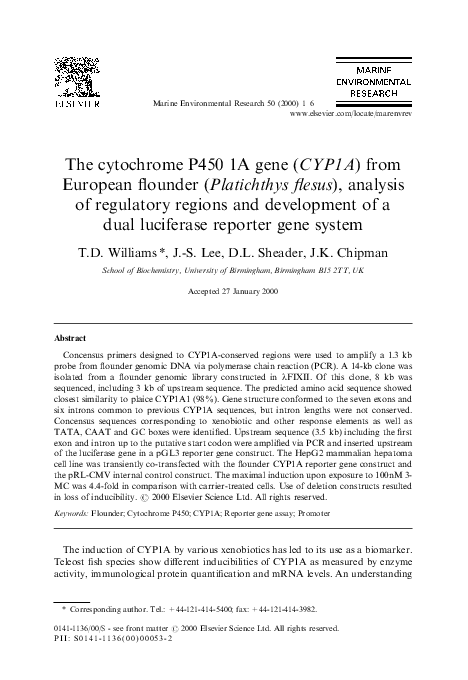 (PDF) The cytochrome P450 1A gene (CYP1A) from European flounder ...