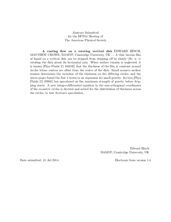 (PDF) A coating flow on a rotating vertical disk