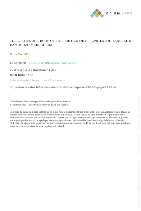(PDF) The Grotesque Body of the Postcolony : Sony Labou Tansi and ...