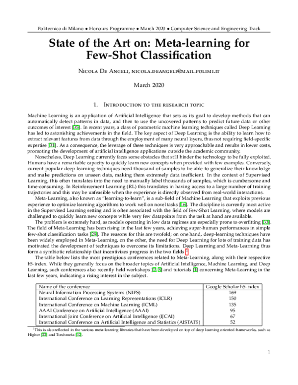 (PDF) State of the Art on: Meta-learning for Few-Shot Classification