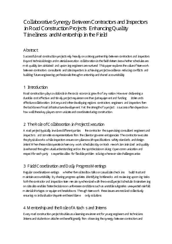 (PDF) Collaborative Synergy Between Contractors and Inspectors in Road Construction Projects ...