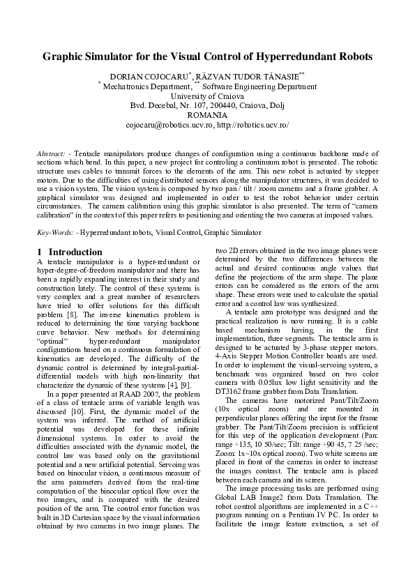 (PDF) Graphic simulator for the visual control of hyperredundant robots