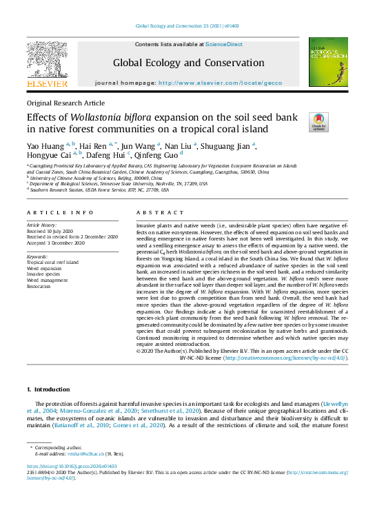 (PDF) Effects of Wollastonia biflora expansion on the soil seed bank in ...