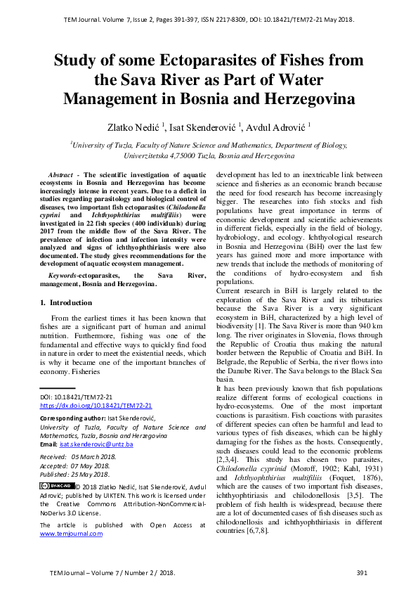 (PDF) Study of some Ectoparasites of Fishes from the Sava River as Part ...