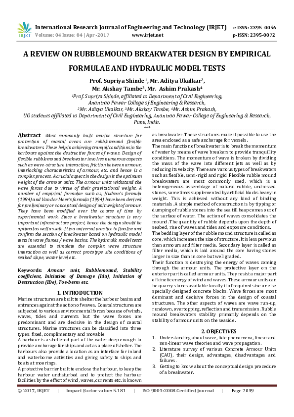 (PDF) A Review on Rubblemound Breakwater Design by Empirical Formulae ...