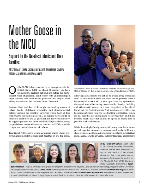 (PDF) Mother Goose in the NICU: Support for the Neediest Infants and ...