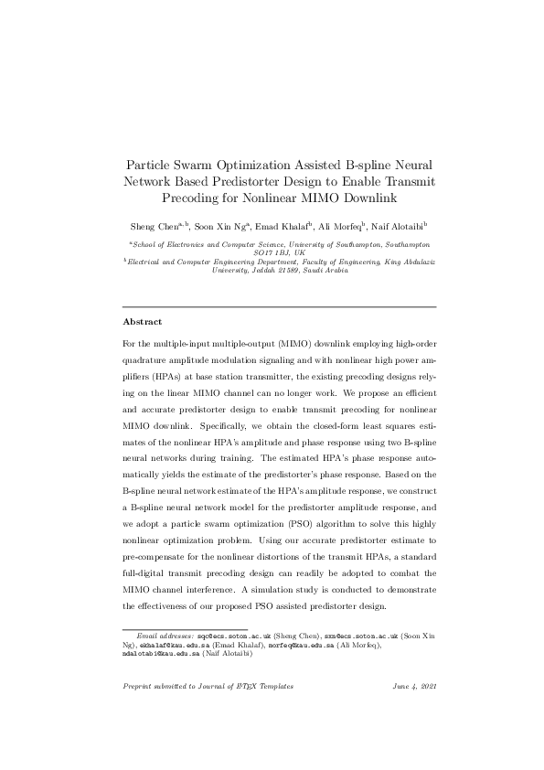 (PDF) Particle swarm optimization assisted B-spline neural network based predistorter design to ...