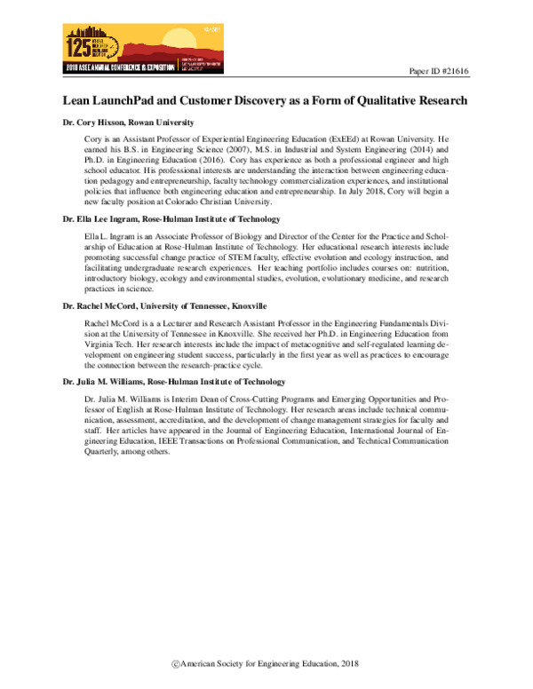(PDF) Lean LaunchPad and Customer Discovery as a Form of Qualitative ...