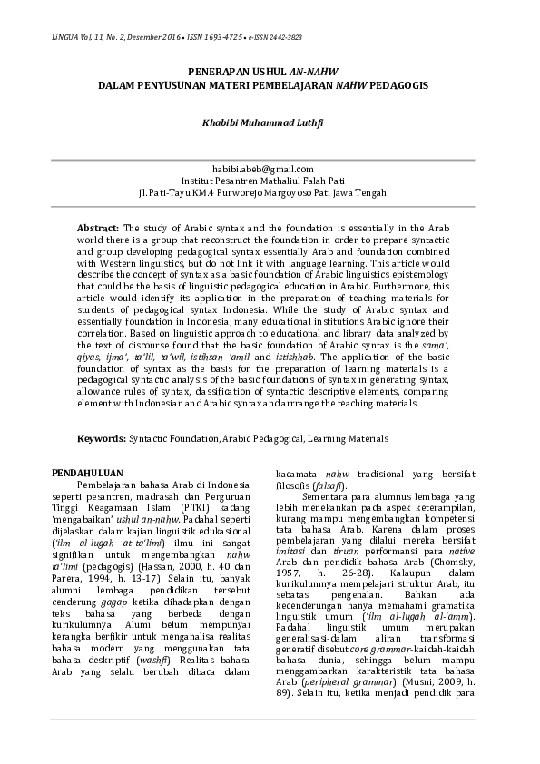 (PDF) Penerapan Ushul An-Nahw Dalam Penyusunan Materi Pembelajaran Nahw ...