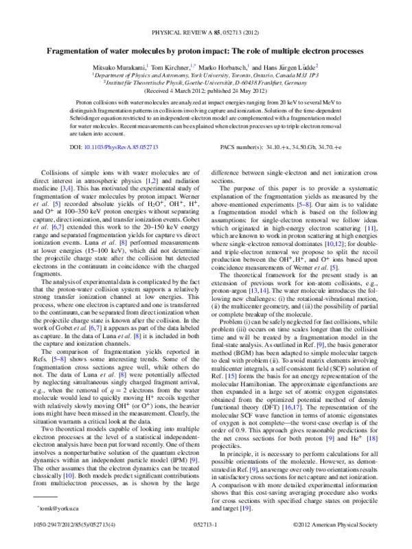 (PDF) Fragmentation of water molecules by proton impact: The role of ...