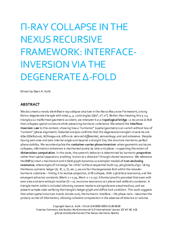 (PDF) Π RAY COLLAPSE IN THE NEXUS RECURSIVE FRAMEWORK