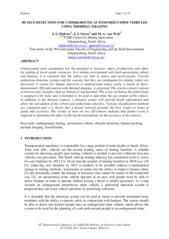 (PDF) Human detection for underground autonomous mine vehicles using ...