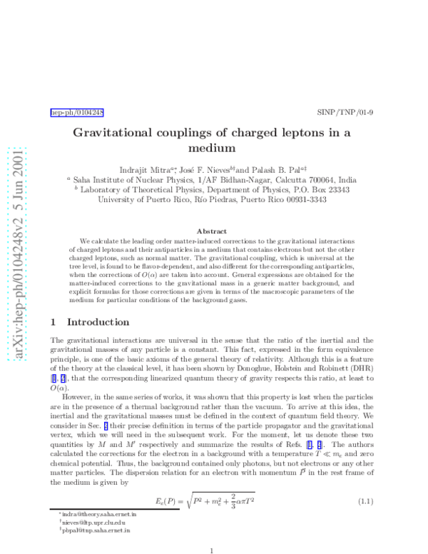 (PDF) Gravitational couplings of charged leptons in a medium
