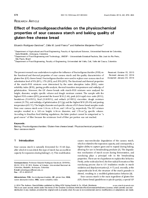 (PDF) Effect of fructooligosaccharides on the physicochemical ...