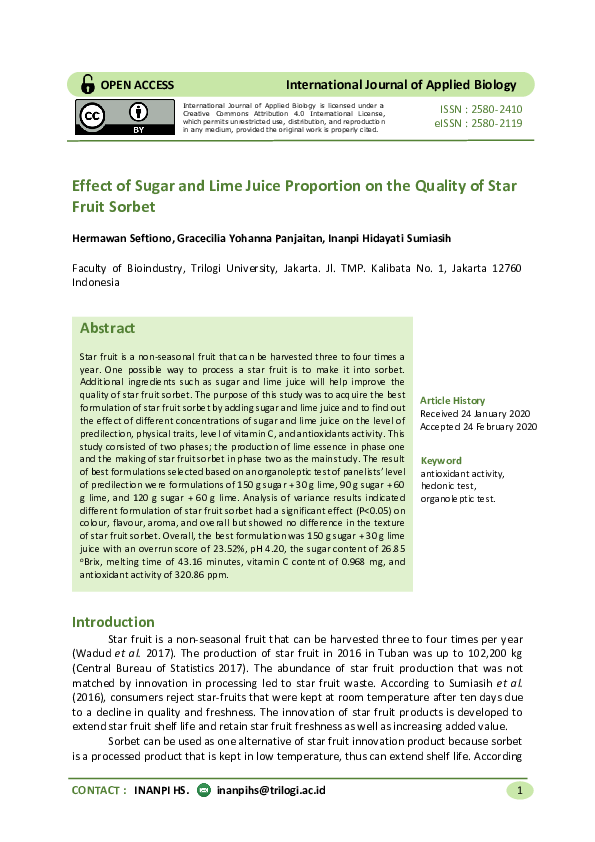 (PDF) Study of The Effect of Sugar and Lime Juice Proportion on the ...