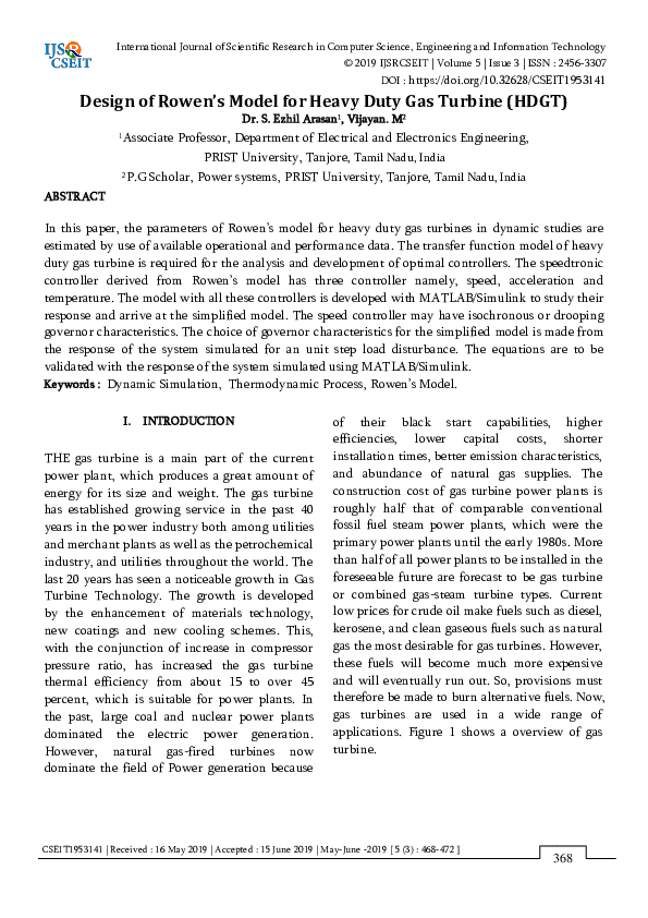(PDF) Design of Rowen's Model for Heavy Duty Gas Turbine (HDGT)