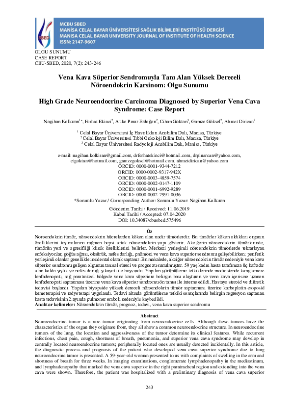 (PDF) Vena Kava Süperi̇or Sendromuyla Tani Alan Yüksek Dereceli̇ ...