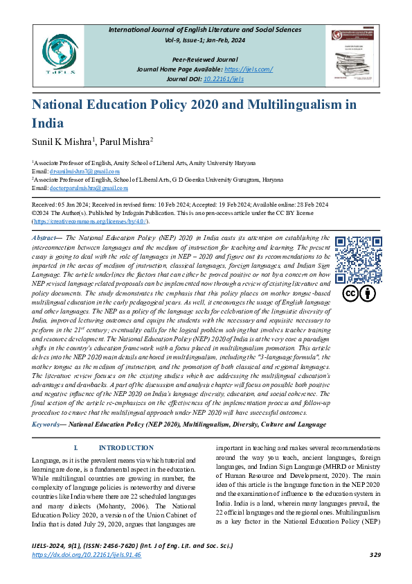 (PDF) National Education Policy 2020 and Multilingualism in India