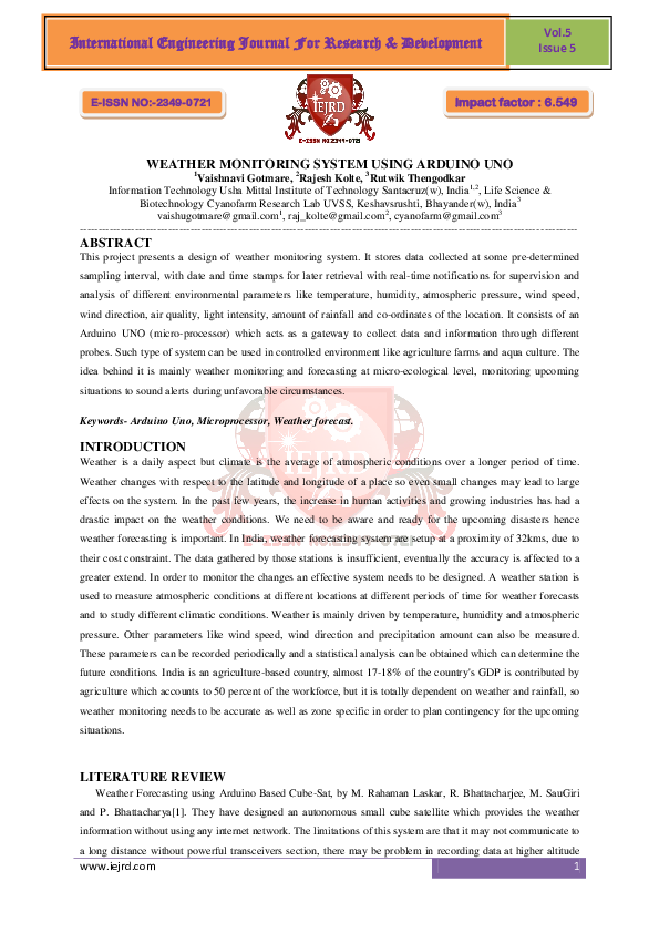 (PDF) Weather Monitoring System Using Arduino Uno
