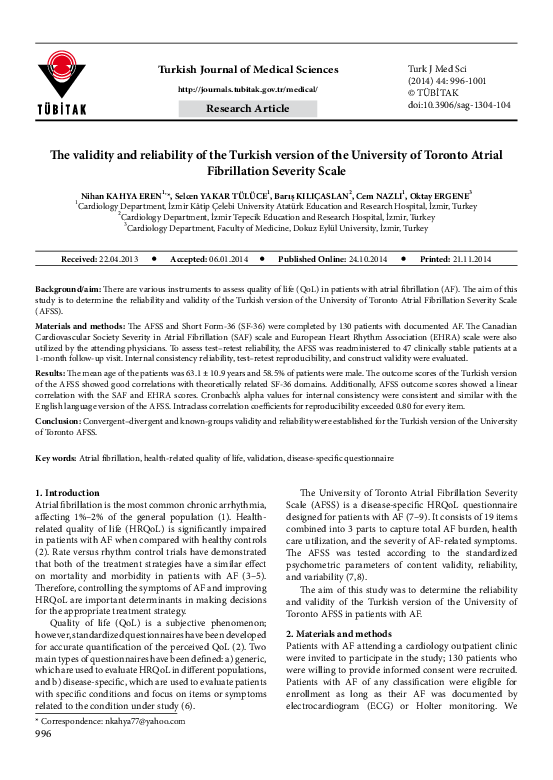 (PDF) The Validity and Reliability of the Turkish Version of the ...