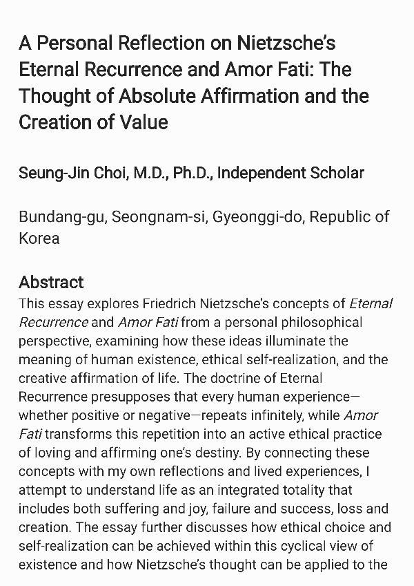 (PDF) A Personal Reflection on Nietzsche’s Eternal Recurrence and Amor ...